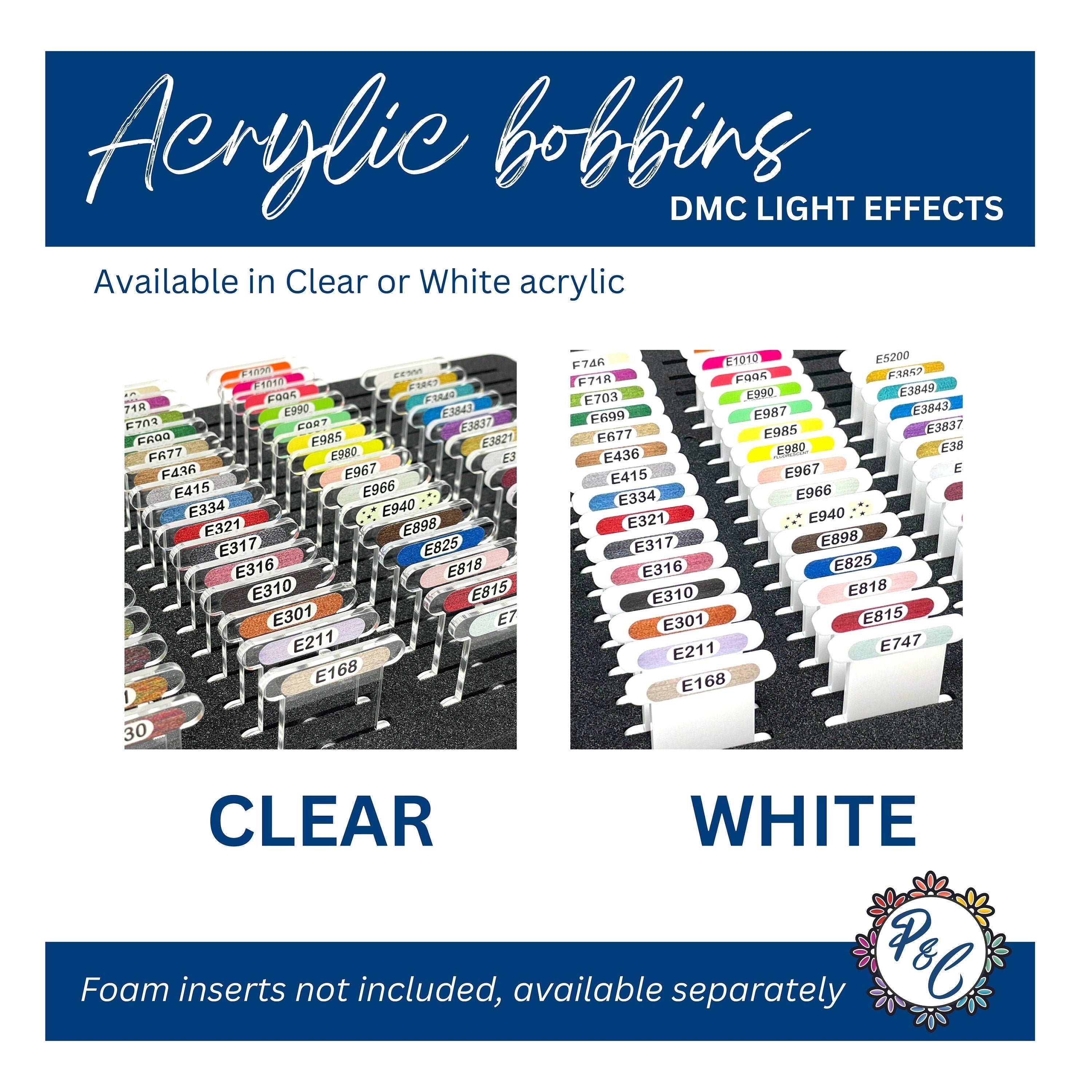 Acrylic bobbins for DMC Light Effects | x58 bobbins | Printed number ...