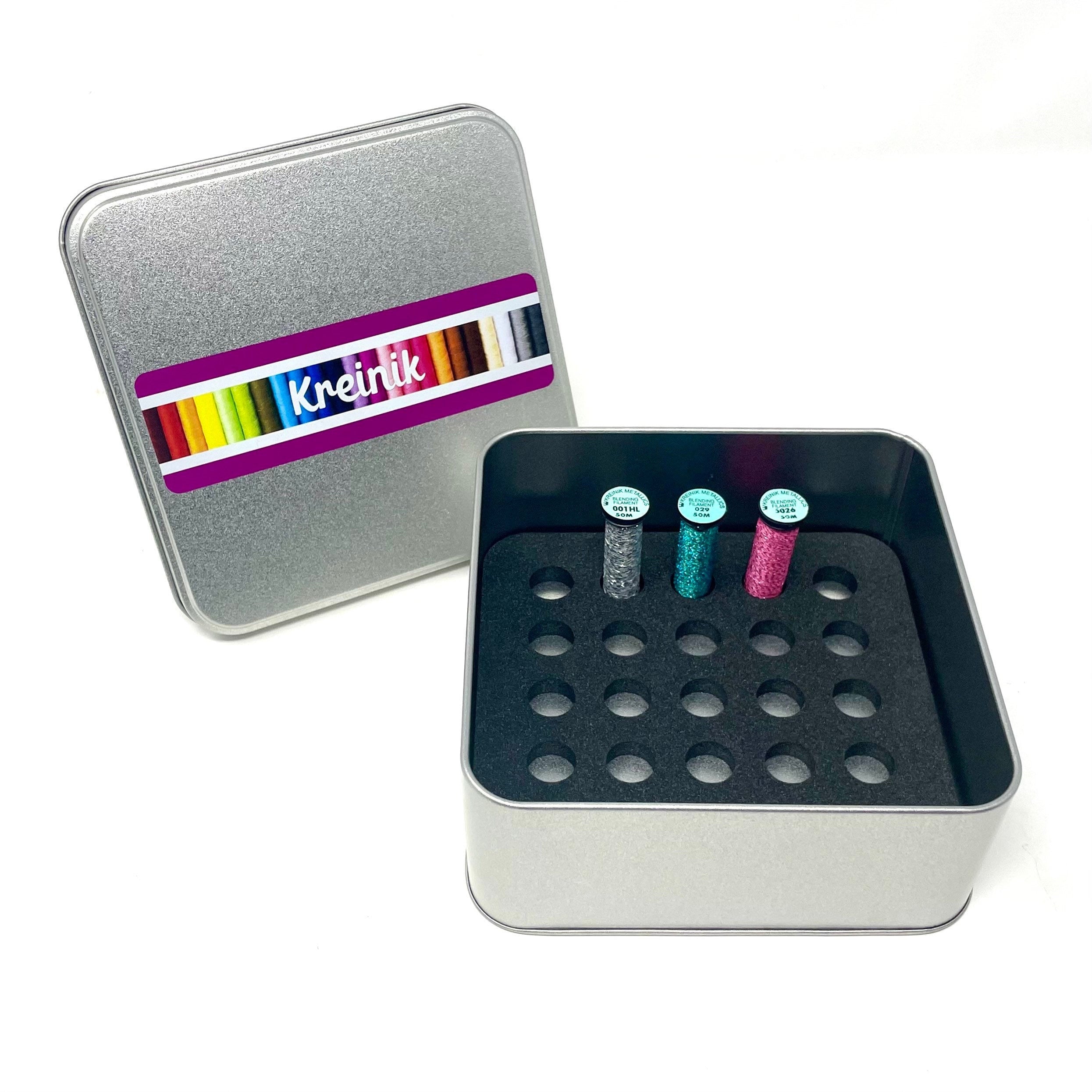 Kreinik storage tin with foam insert to hold kreinik spools (not inclu ...